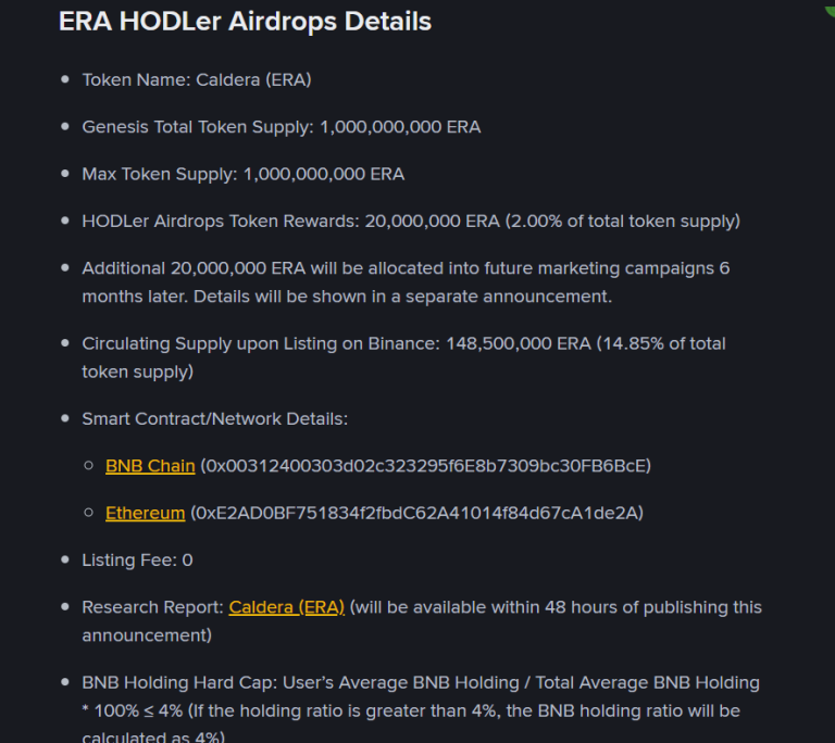 Binance anuncia airdrop do token Caldera (ERA) - CriptoFacil